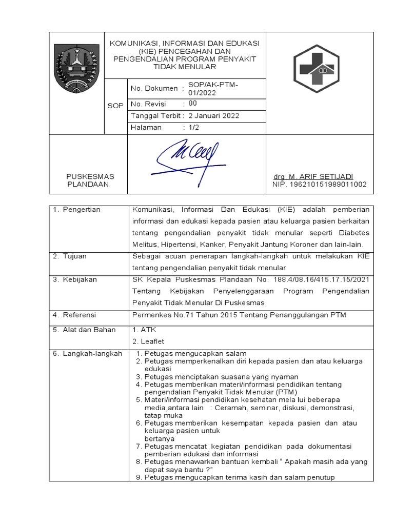 4.5.1.2.1 Sop Kie Pencegahan Dan Pengendalian (P2) PTM | PDF