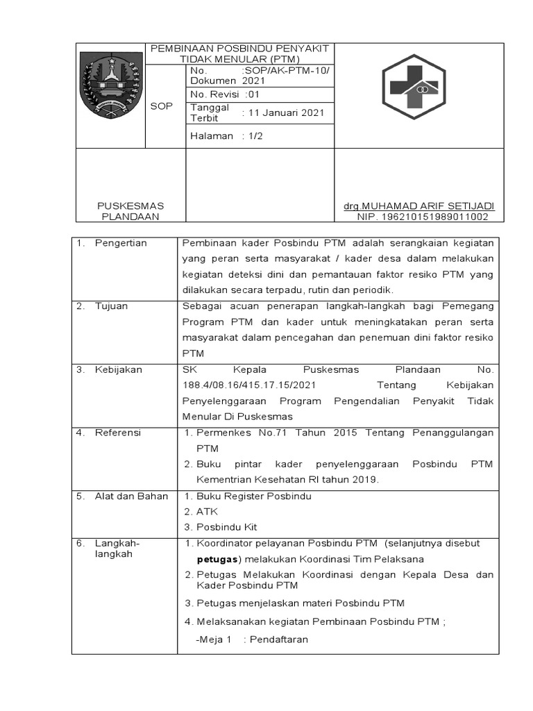 4.5.1.2.10 Sop Pembinaan Posbindu PTM | PDF