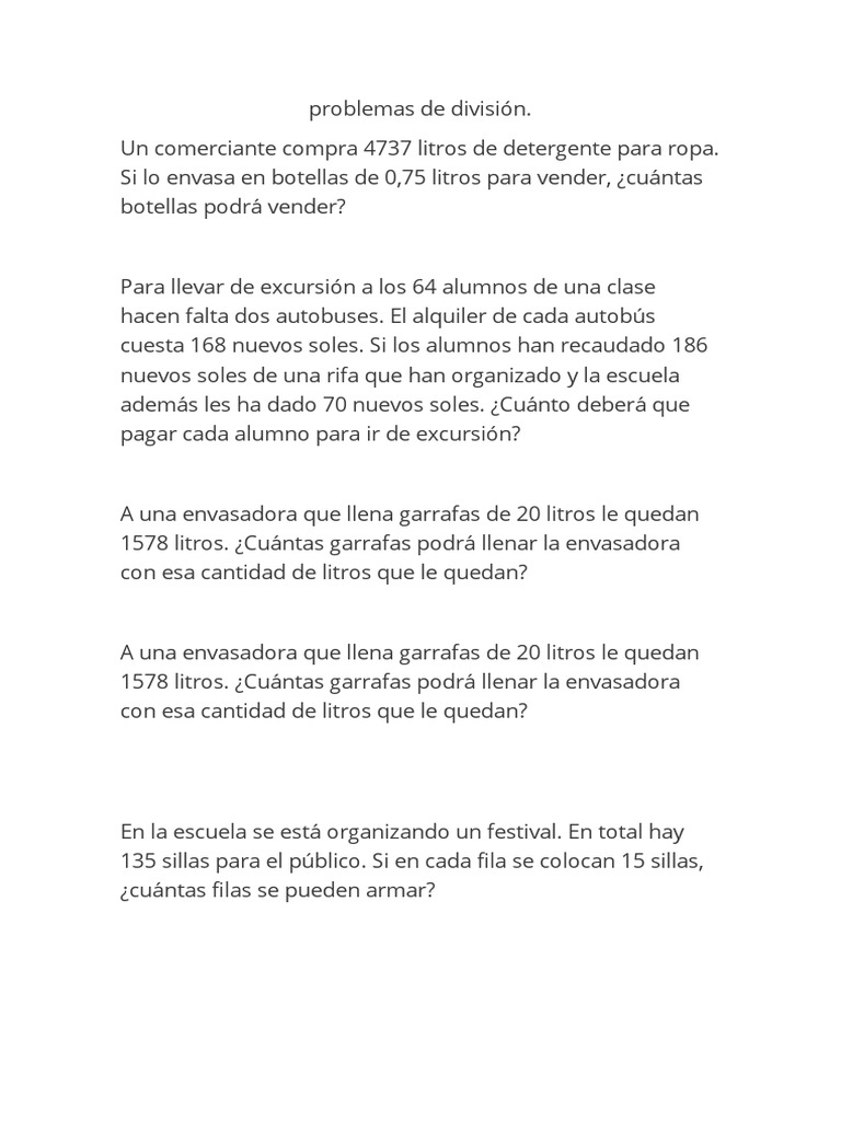 Problemas de división para tercer grado | PDF