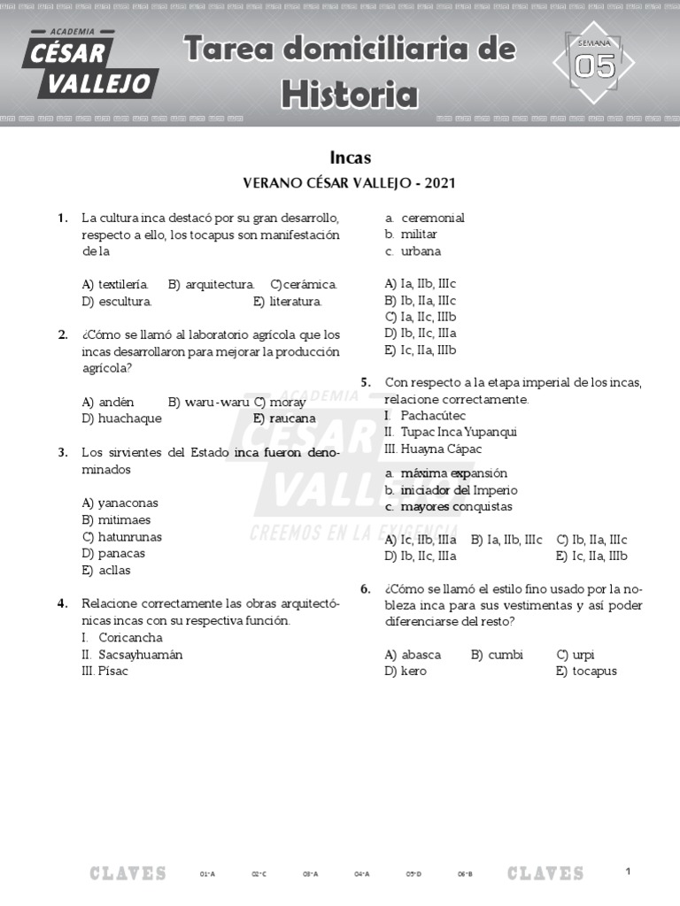H VCV Dom Sem5 | PDF | Imperio Inca | Andes