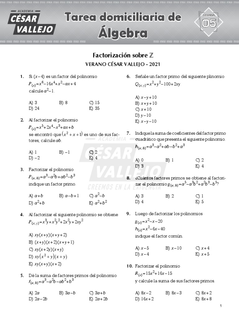 X_VCV_Dom_Sem5 | PDF | Factorización | Matemáticas De La Computación