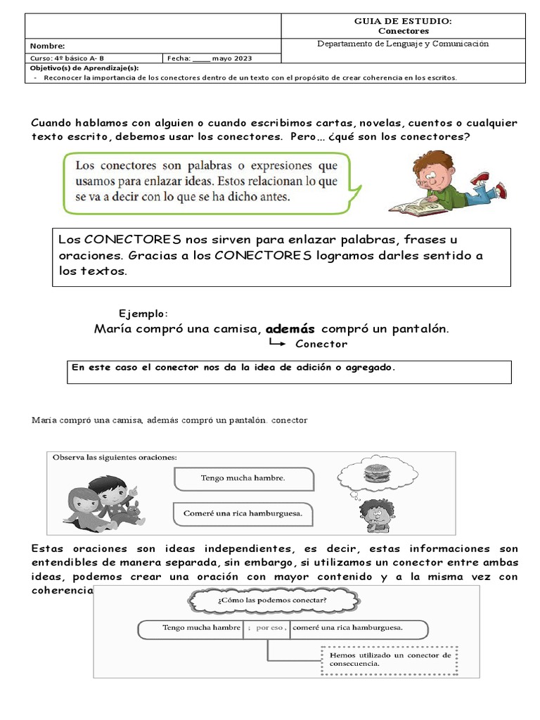 Guía de Conectores para 4º Básico | PDF