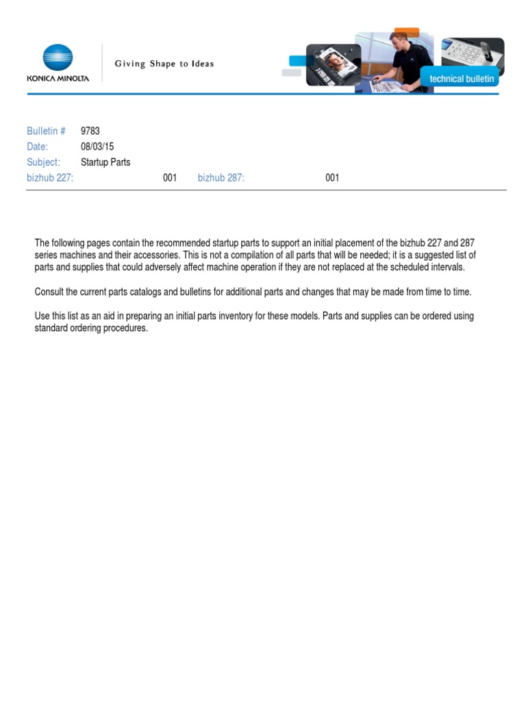 Bulletin # Date: Subject: Bizhub 227: Bizhub 287 | PDF