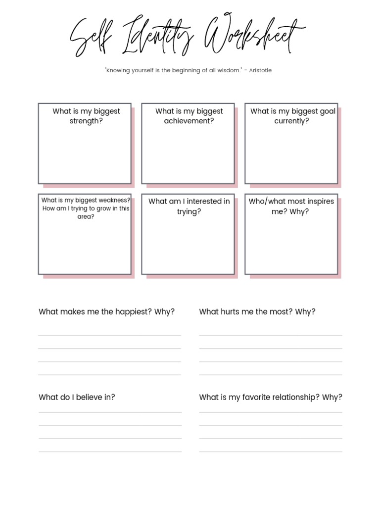 Self-Identity Reflection Worksheet | PDF