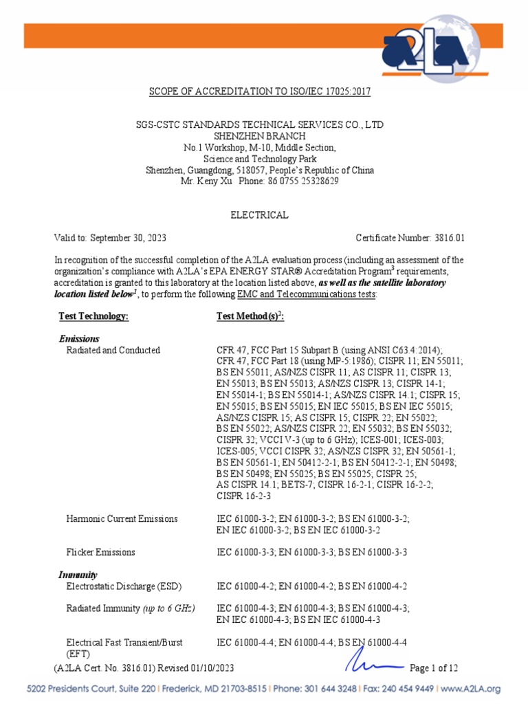 3816-01_SGS A2LA | PDF