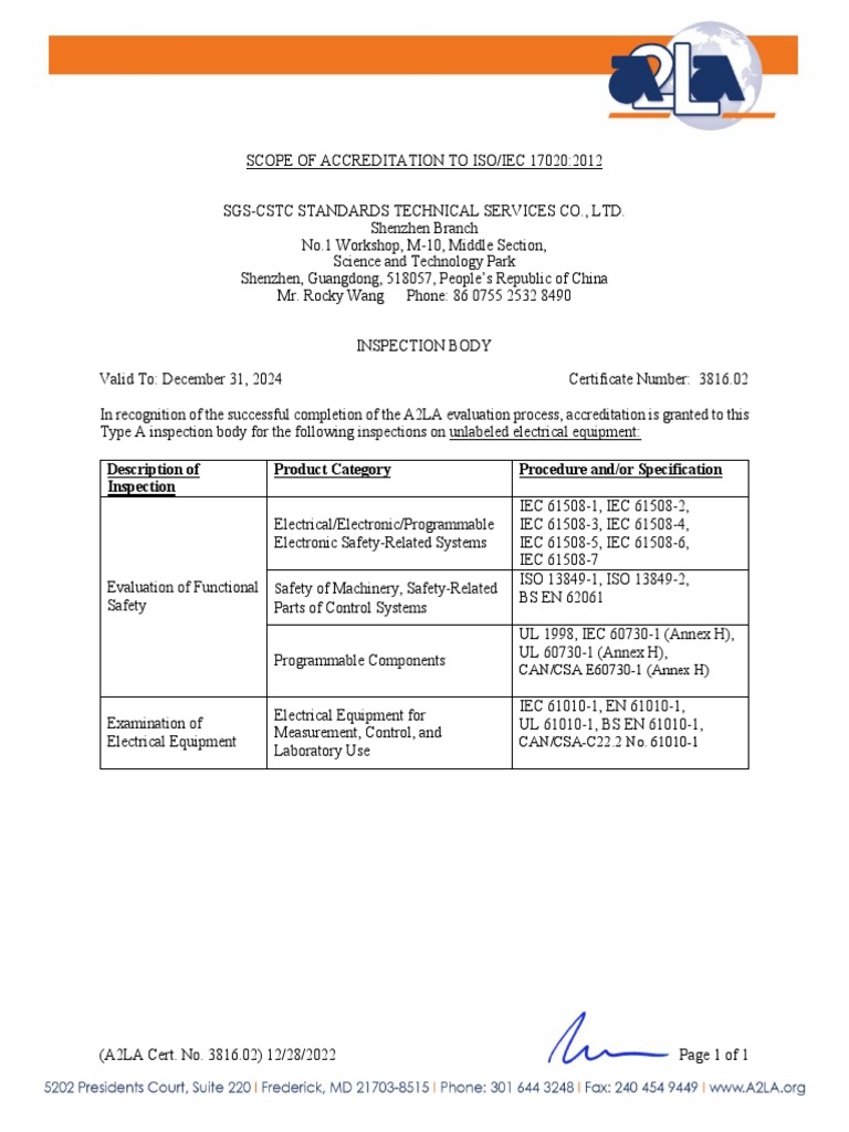 3816-02_SGS A2LA INSPECTION BODY | PDF