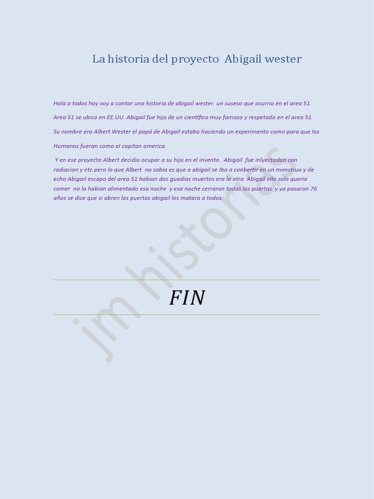 La Historia Del Proyecto Abigail Wester | PDF