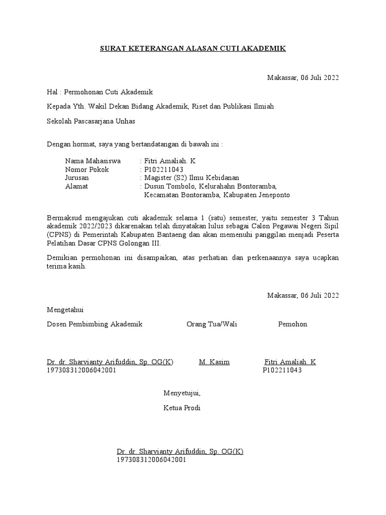 NEW SURAT KETERANGAN ALASAN CUTI AKADEMIK | PDF