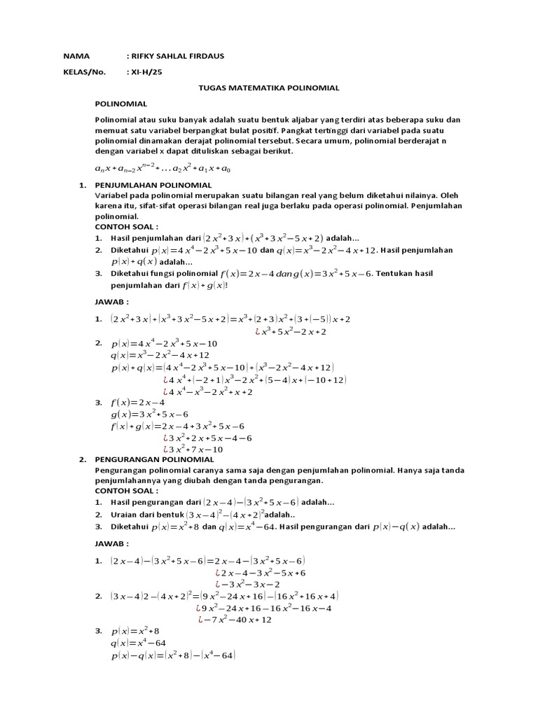 Tugas Matematika Polinomial | PDF
