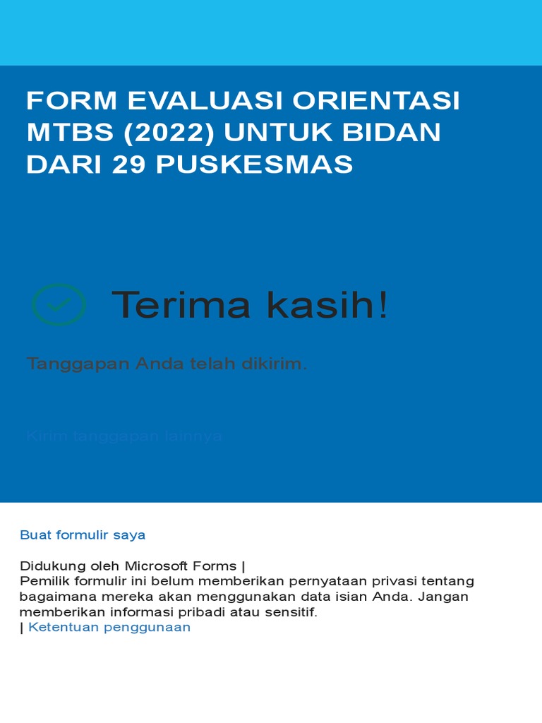 Form Evaluasi Orientasi MTBS (2022) Untuk Bidan Dari 29 Puskesmas | PDF