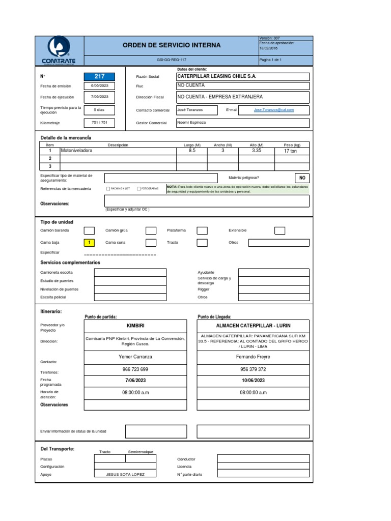 Osi 217 - Caterpillar Leasing Chile s.a. Motoniveladora 140 k - Kimbiri ...