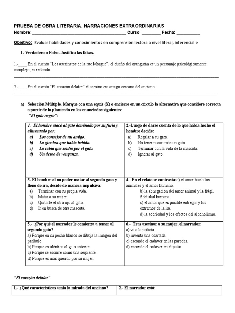 Prueba Narraciones Extraordinarias | PDF