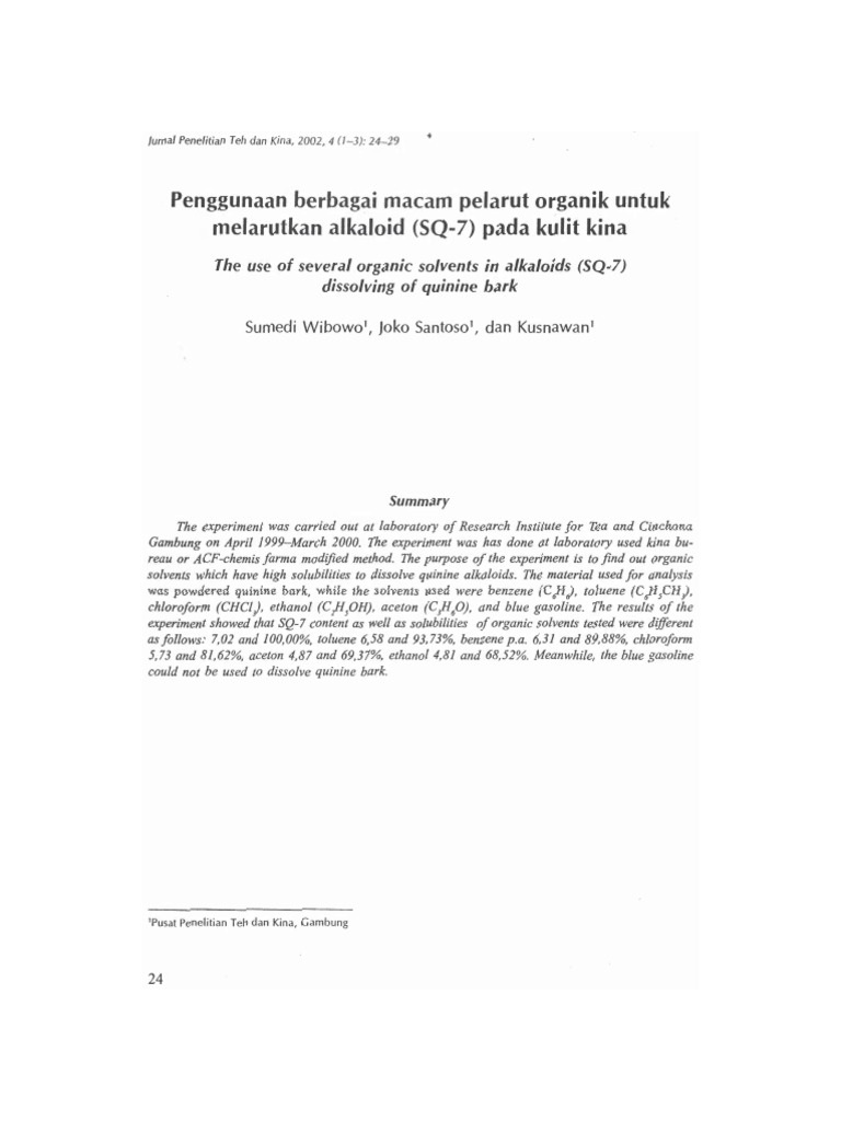 Berbagai Pelarut Utk Ekstraksi Kina | PDF