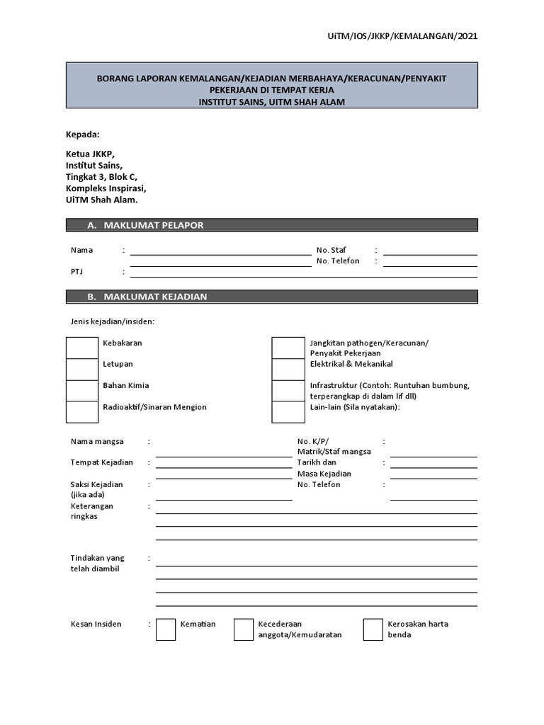 Borang Laporan Kemalangan IOS2021 | PDF