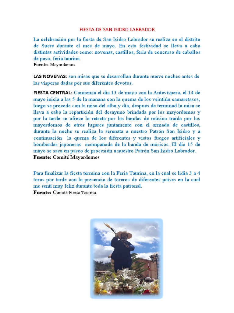 Fiesta de San Isidro Labrador en Sucre | PDF
