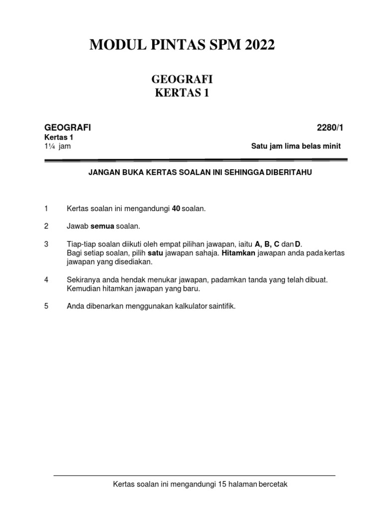 PAHANG SET 2 SOALAN MODUL PINTAS GEOGRAFI K1 2022 | PDF