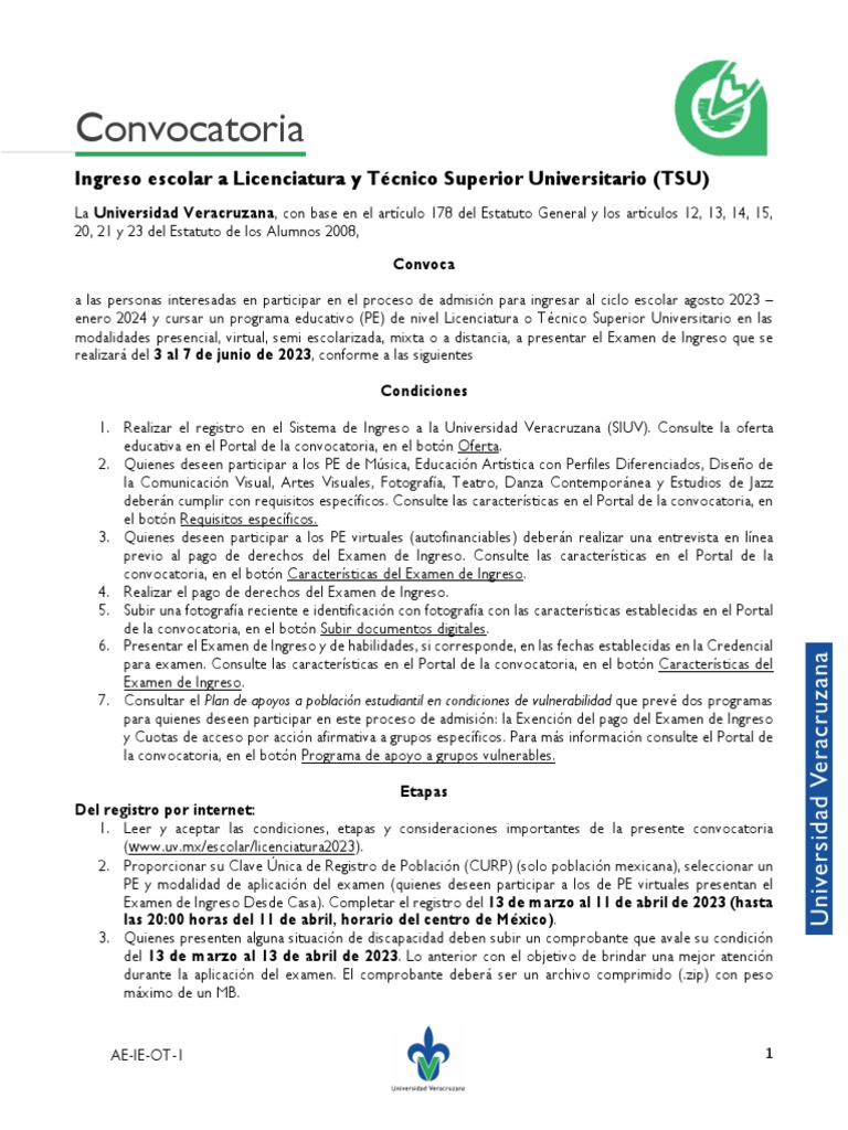 Convocatoria Lic y TSU VP | PDF | Titulo academico | Internet