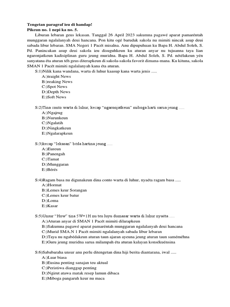 Tengetan Paragraf Ieu Di Handap! Pikeun No. 1 Nepi Ka No. 5 | PDF