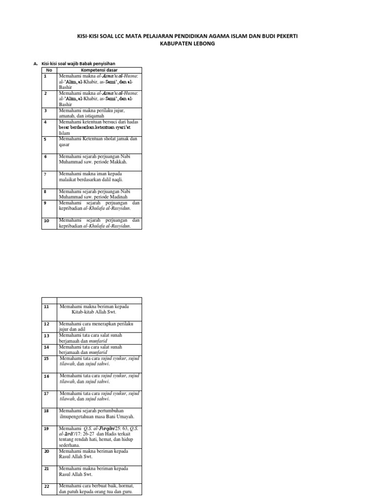 Kisi-Kisi LCC Pai Kirim | PDF