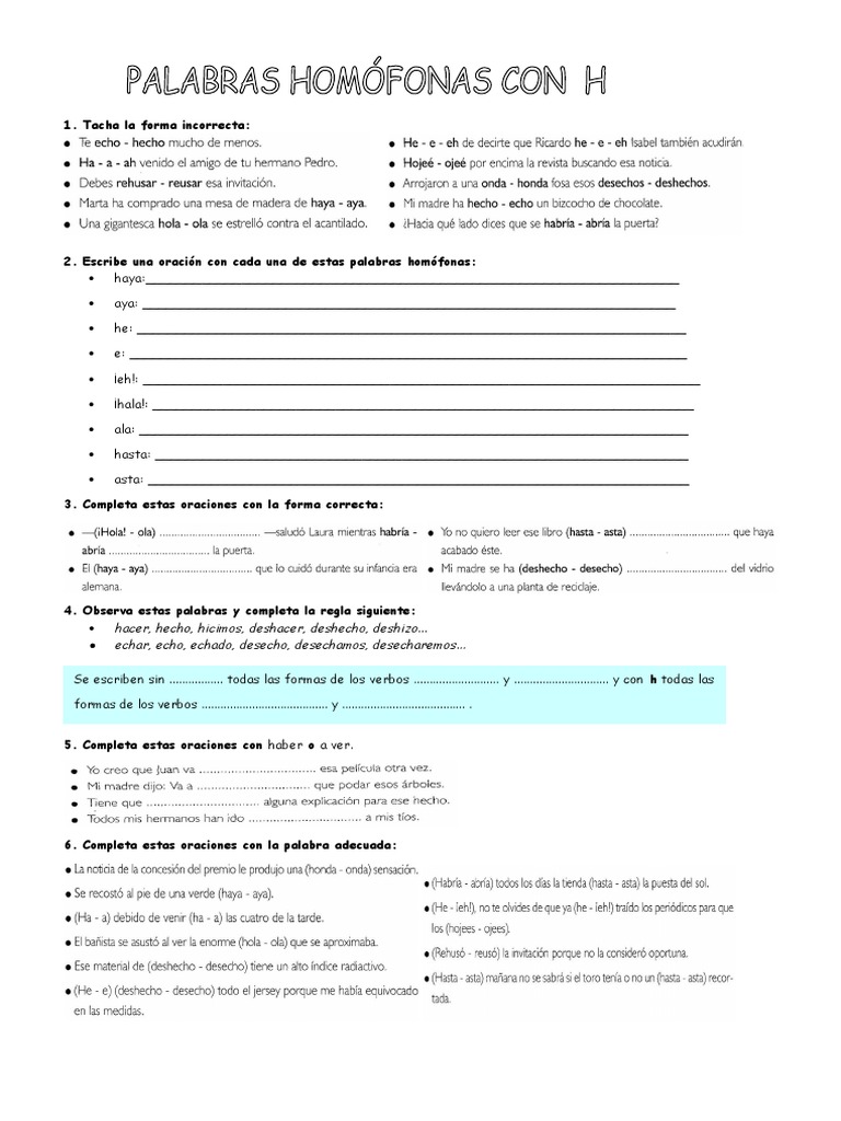Ejercicios de Ortografía con H | PDF | Ajedrez
