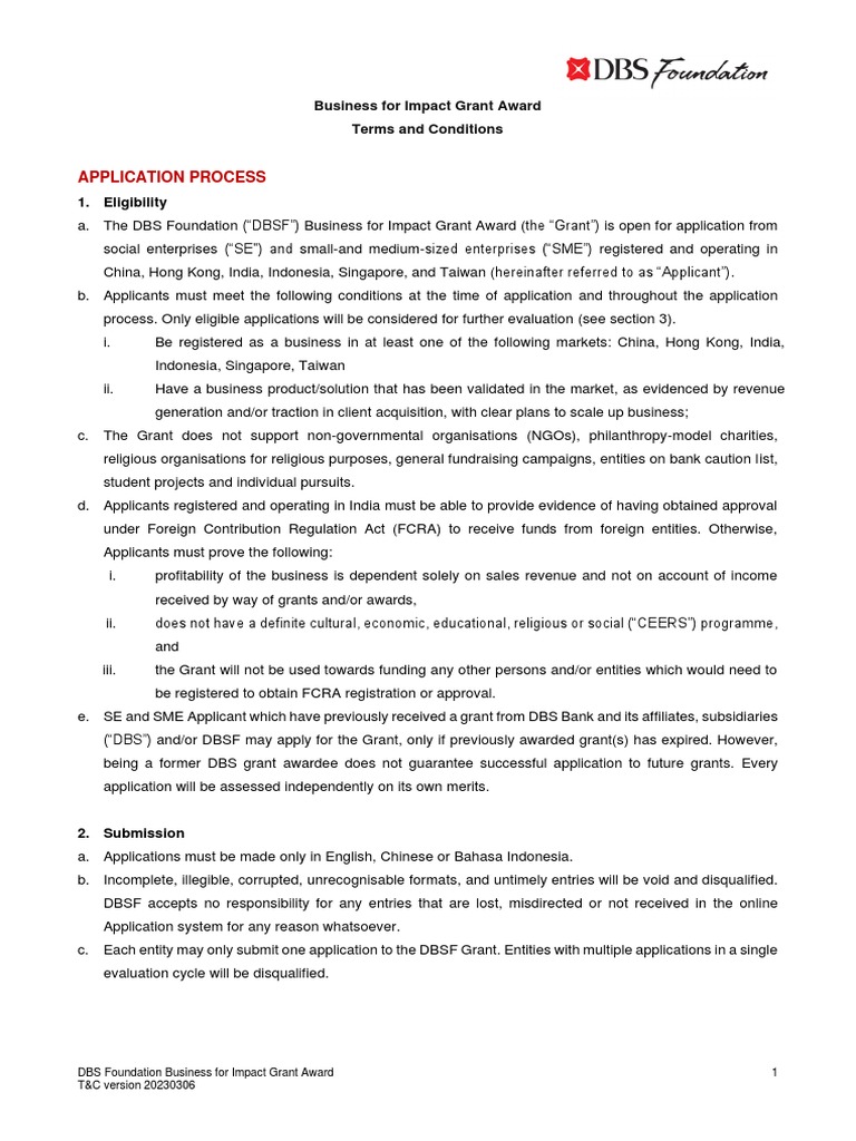 DBSF Grant Award Terms and Conditions | PDF