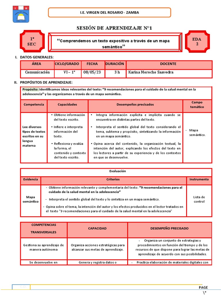 1° Sesión N°1 | PDF | Aprendizaje | Alimentos