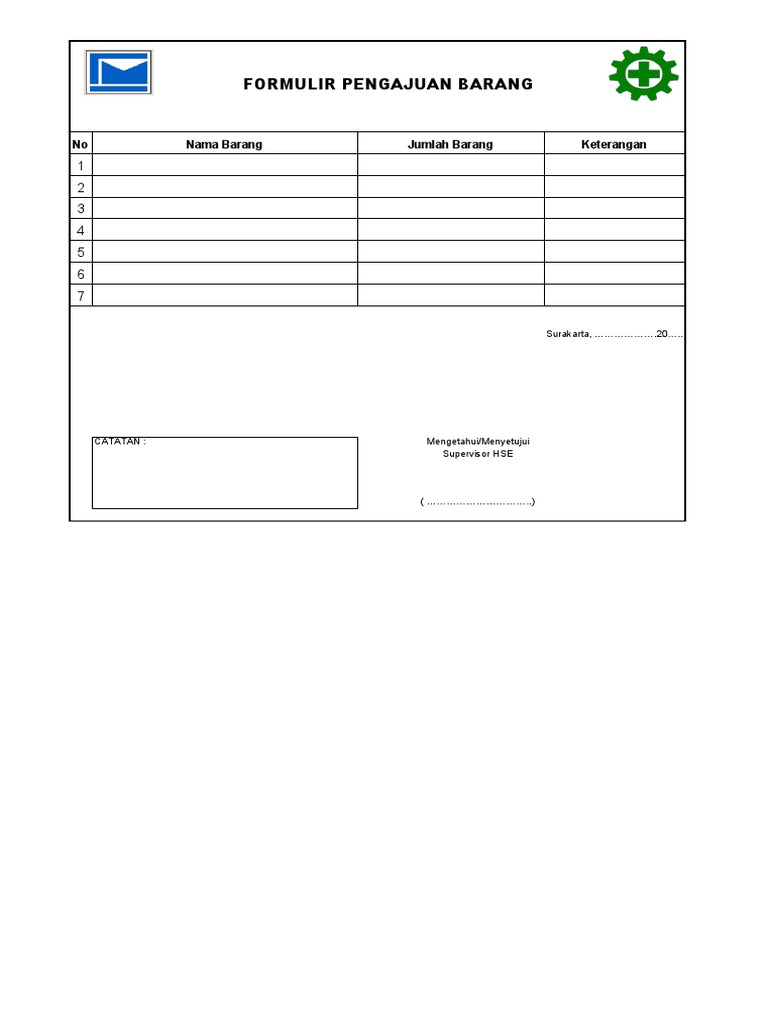 Form Pengajuan Barang HSE | PDF