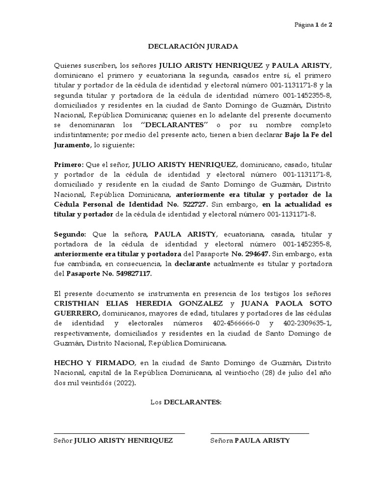 Declaración Jurada | PDF | República Dominicana