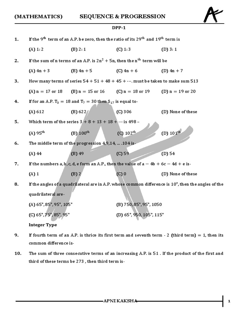 Sequences and Progressions Exercises | PDF