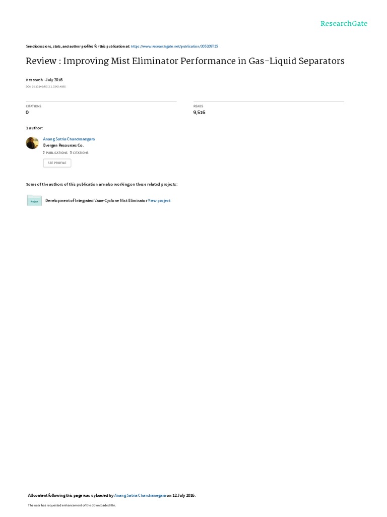 Mist Eliminator Performance in Separators | PDF | Gases | Liquids
