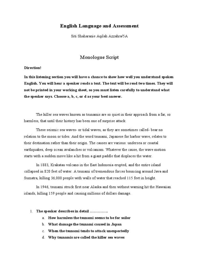 skrip monolog dan dialog listening secction | PDF | Tsunami ...