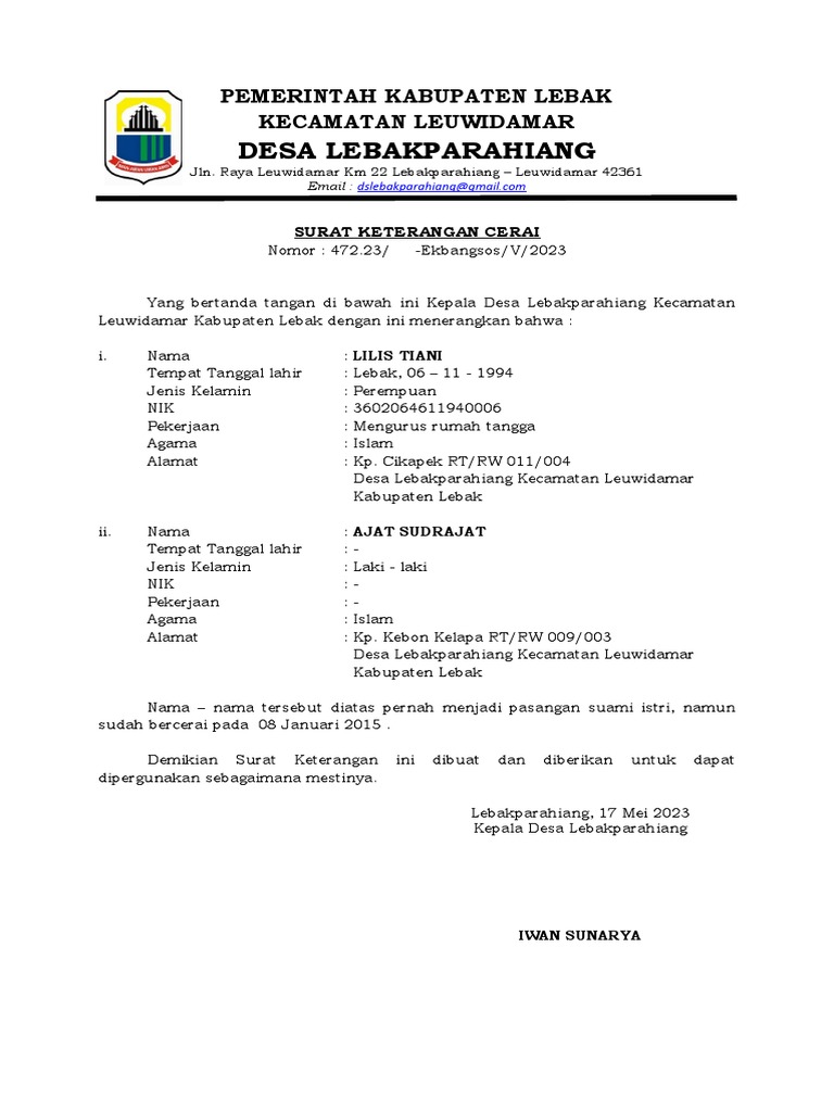 Surat Keterangan Cerai Hidup | PDF