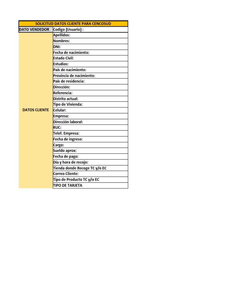 Formulario de Registro de Datos Del Cliente | PDF