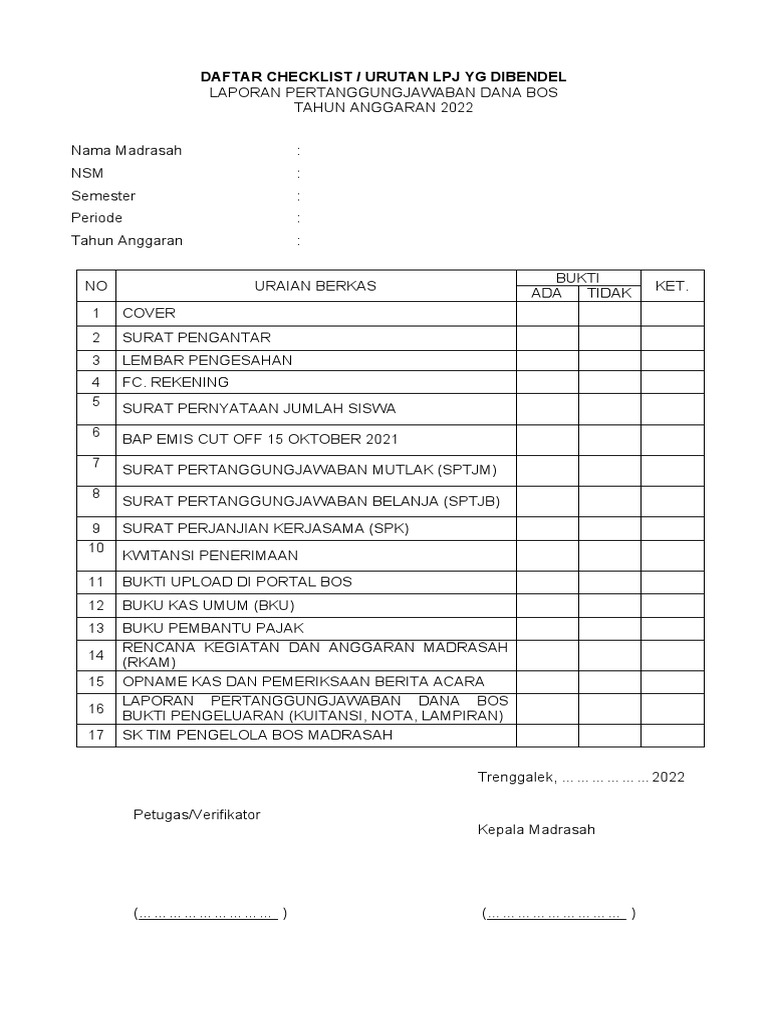 Urutan LPJ Bos | PDF | Pengelolaan Keuangan & Uang | Teknologi & Rekayasa