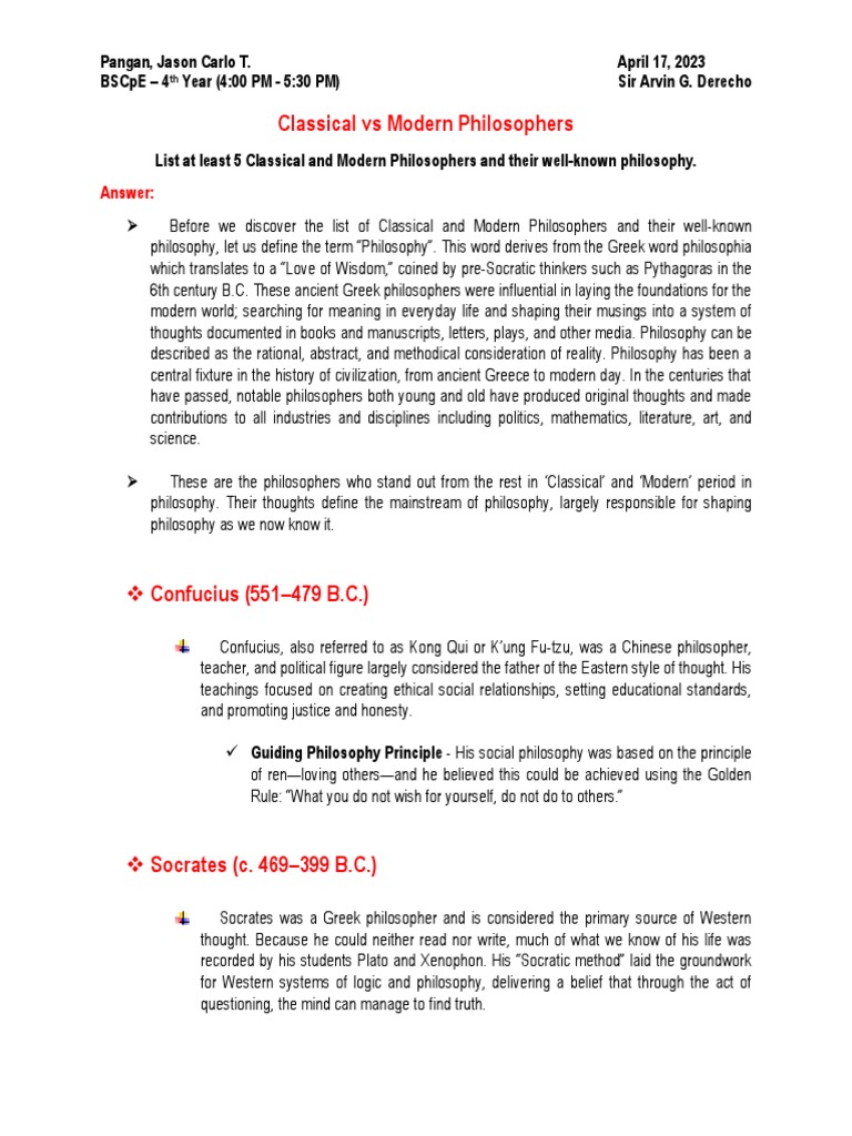 A Powerpoint - Classical Vs Modern Philosophers - Ethics - Pangan ...