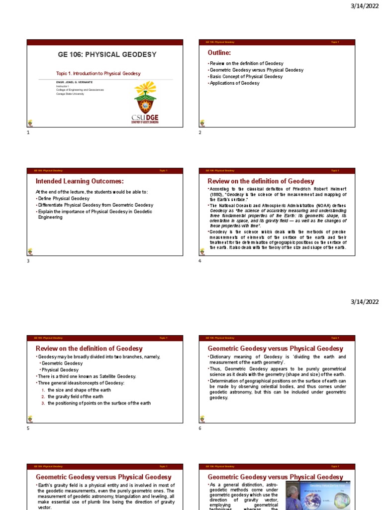 GE 106 Topic 1. Introduction To Physical Geodesy | PDF
