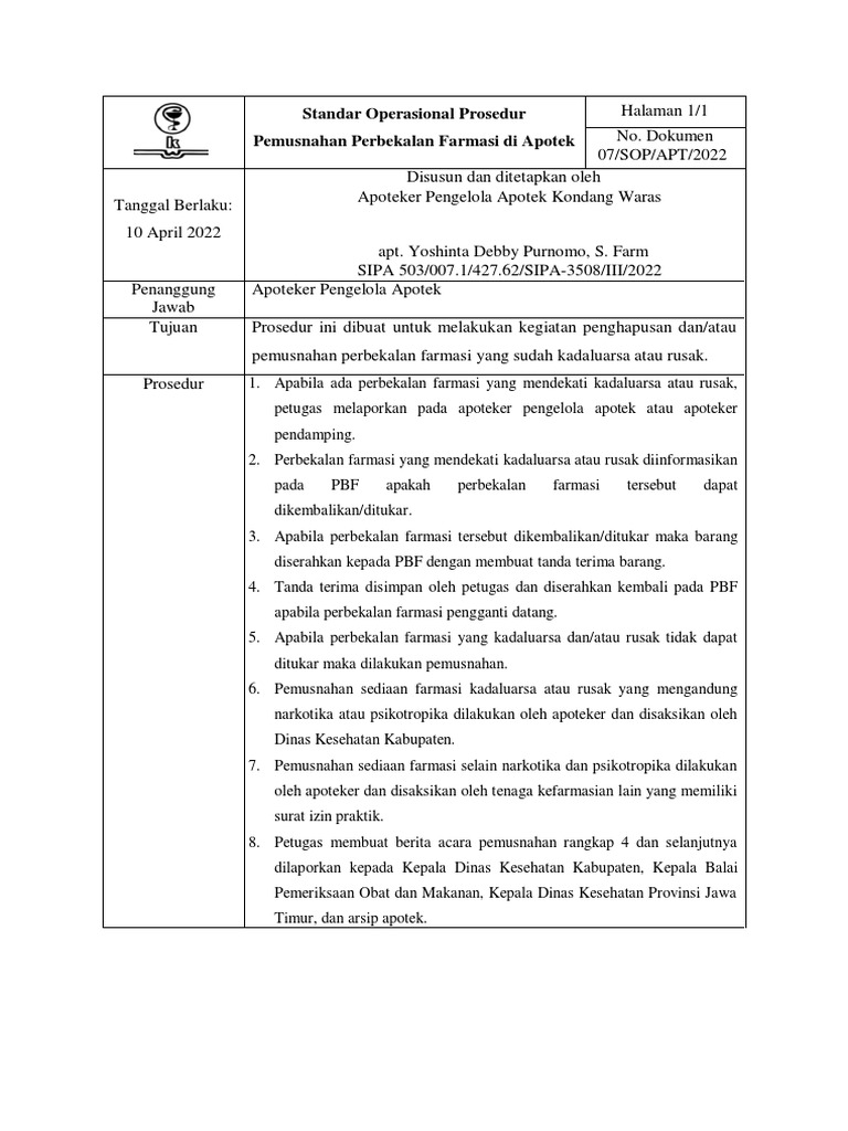 SOP Pemusnahan | PDF