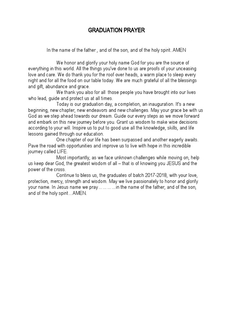 Graduation Prayer | PDF | Prayer | God