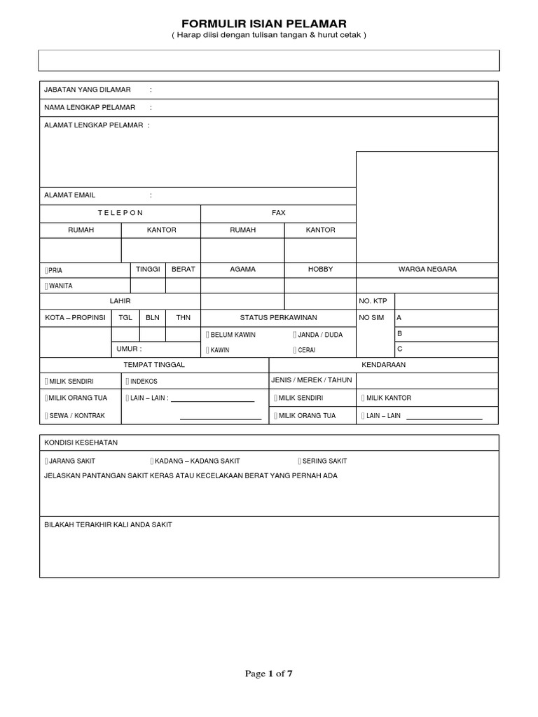 Form Isian Lamaran | PDF