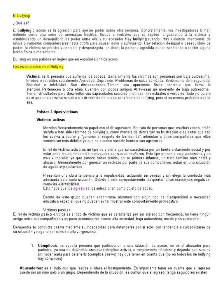 El Bullying Lo Que Voy A Decir | PDF | Acoso cibernético | Sicología