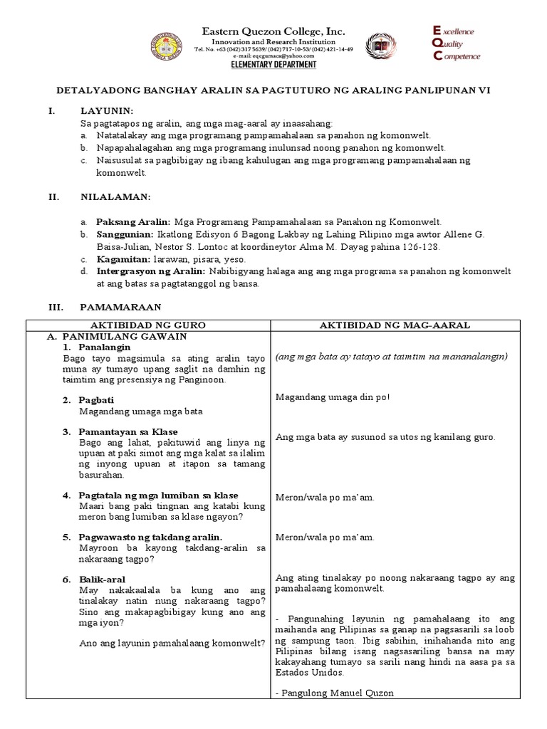 Banghay Aralin Sa Ap 6 | PDF