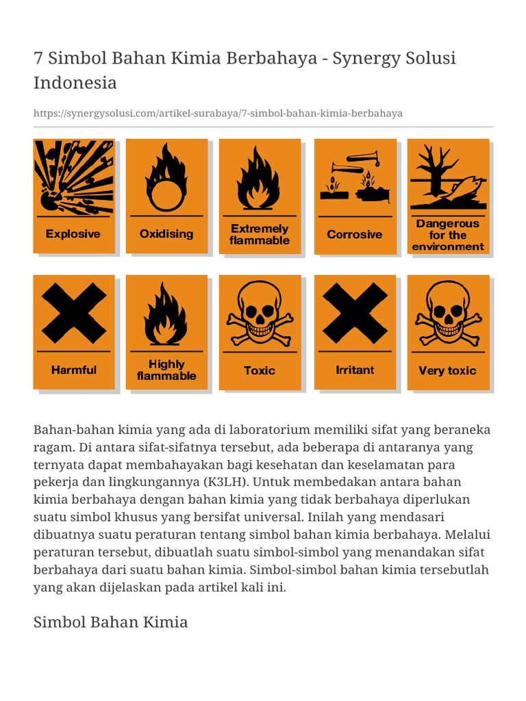 7 Simbol Bahan Kimia Berbahaya - Synergy Solusi in+ | PDF