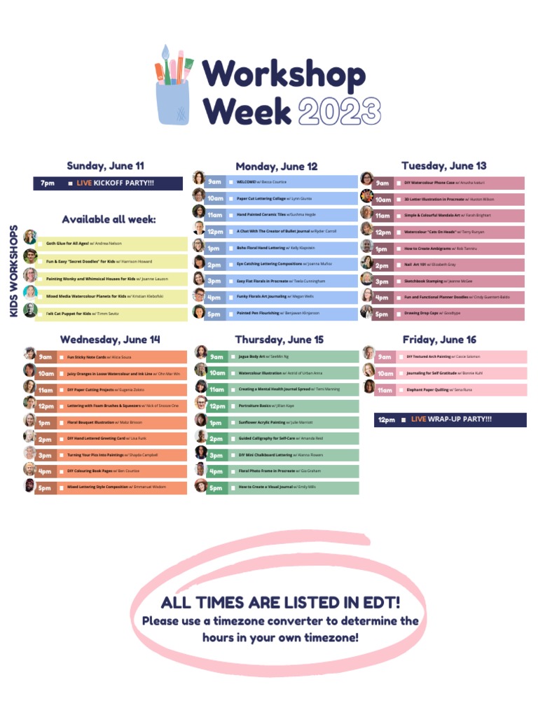 Workshop Week Full Schedule | PDF | The Arts | Plastic Arts