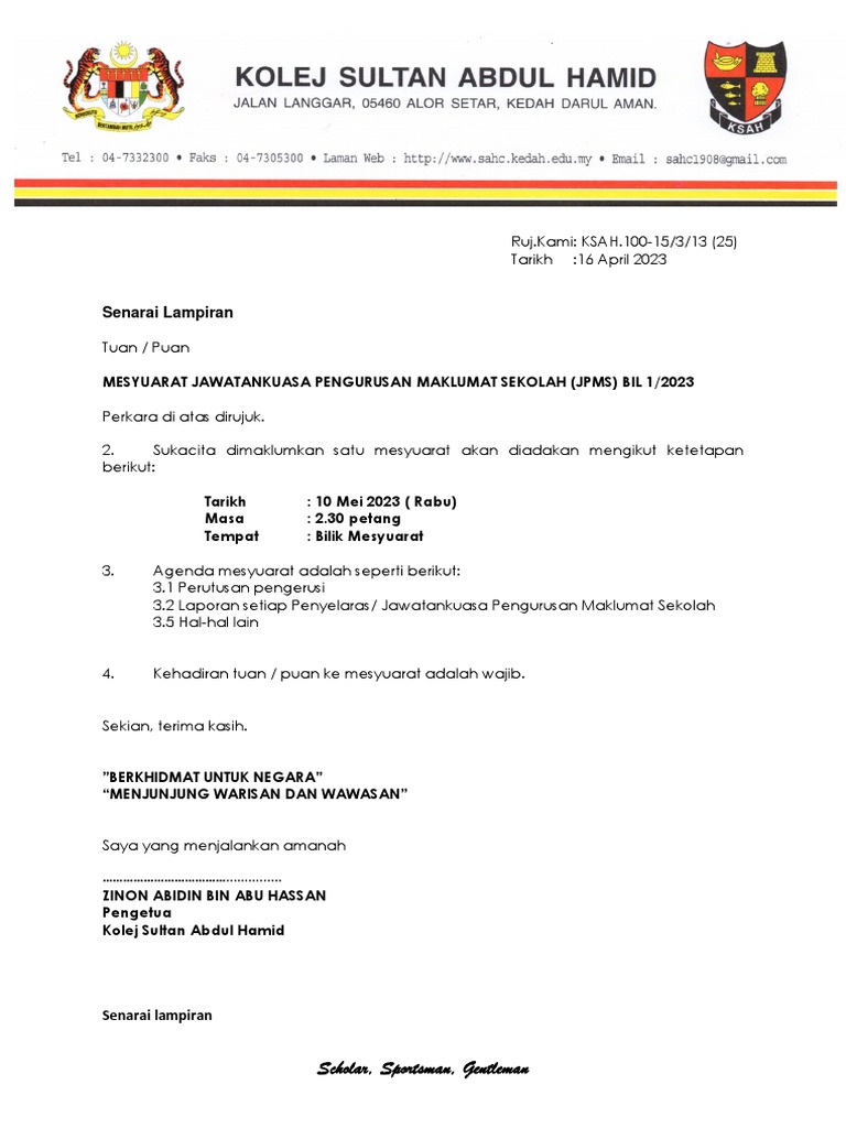Mesyuarat JPMS Bil 1 Tahun 2023 | PDF