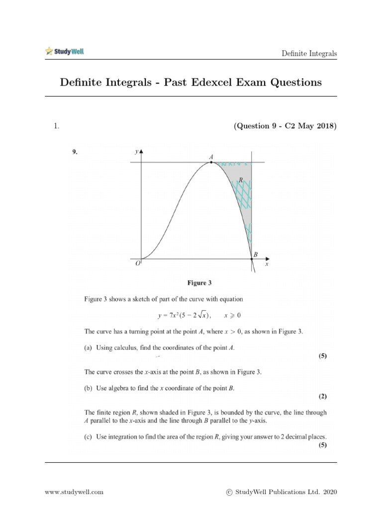 Edexcel Definite Integrals Questions | PDF | Educational Assessment And Evaluation | Educational ...