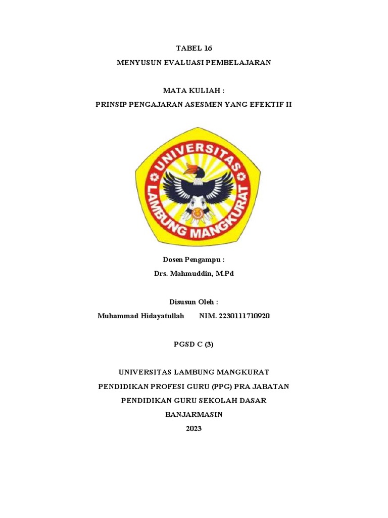 Tabel 16 Menyusun Evaluasi Pembelajaran | PDF