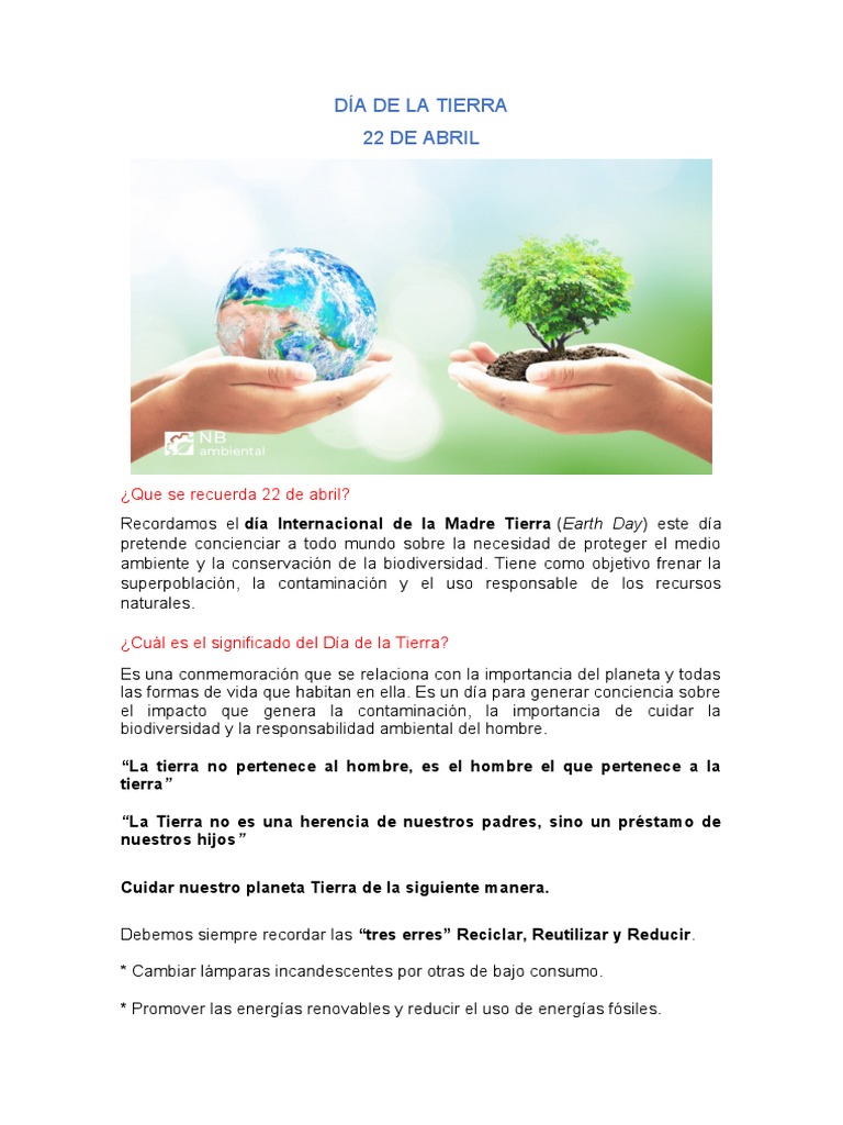 Día de la Tierra: Cuidemos nuestro planeta | PDF