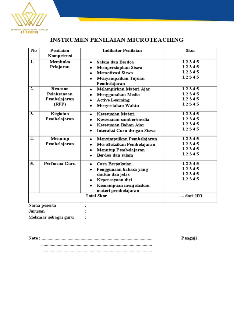 INSTRUMEN PENILAIAN MICROTEACHING | PDF
