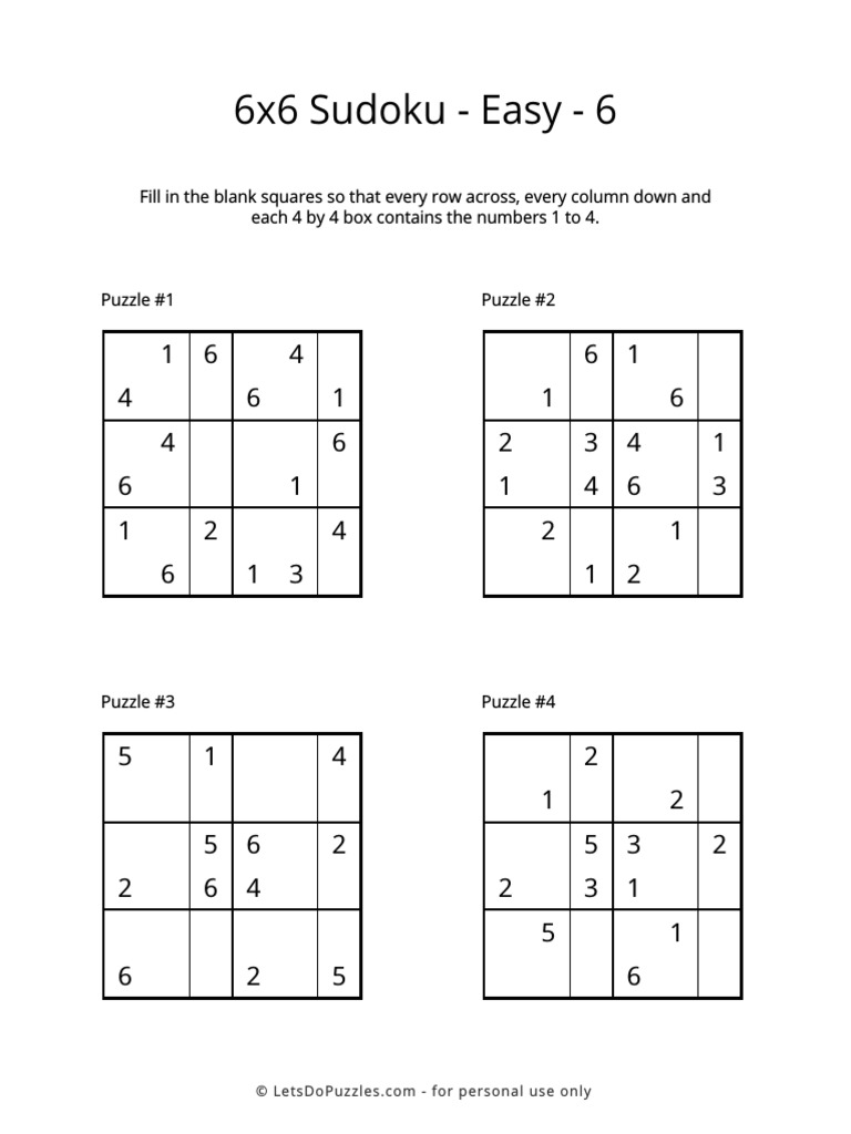 6x6 Sudoku Easy 5 | PDF