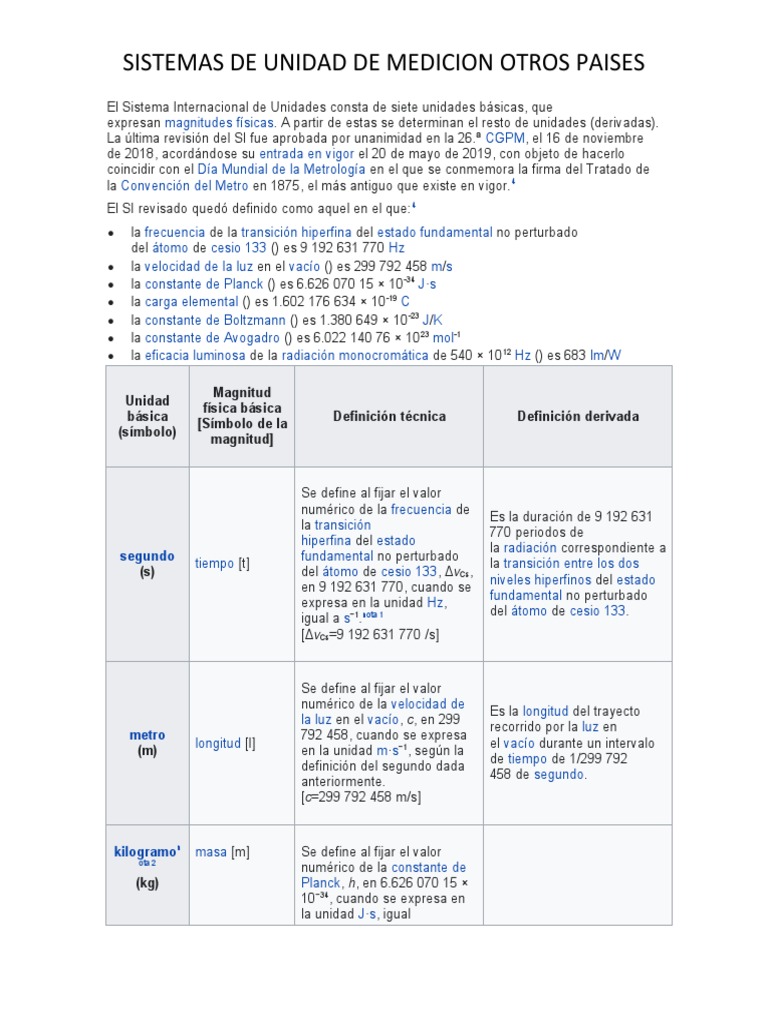 El Sistema Internacional de Unidades Consta de Siete Unidades Básicas | PDF | Unidades de medida ...